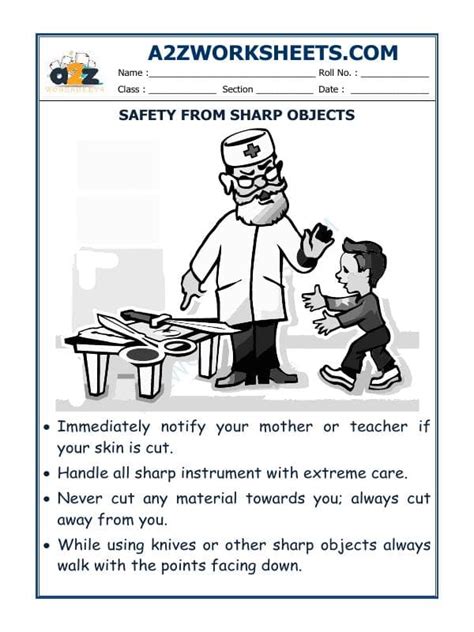 A2zworksheets Worksheet Of Safety From Sharp Objects Safety General Awareness