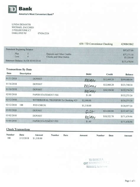 Assets Bank Statements Td Bank Pdf