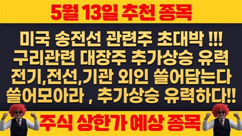 5월13일 위너스tv 주식 추천주 추천주 시노펙스 28상승 구리관련 대장주 2차상승 이어진다 전기전선 관련주 쓸어담읍시다 Youtube