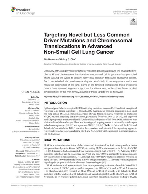Pdf Targeting Novel But Less Common Driver Mutations And Chromosomal Translocations In