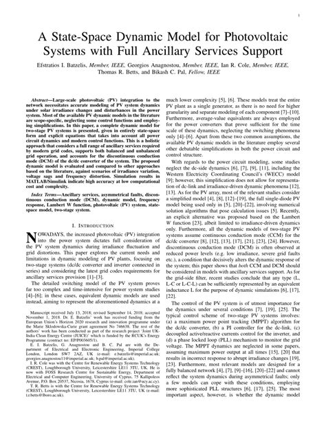 Pdf A State Space Dynamic Model For Photovoltaic Systems With Full