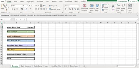 Budget And Net Worth Excel Template Etsy