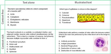 examples of multiple choice questions text alone vs illustrated text