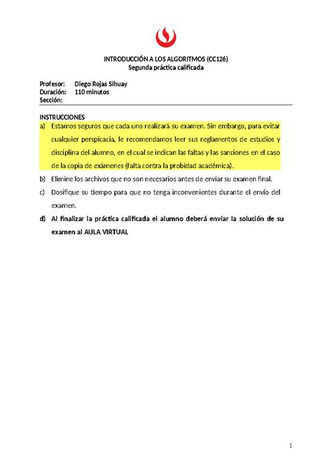 Pc02 Introduccion A Los Algortimos IntroducciÓn A Los Algoritmos Cc126 Segunda Práctica