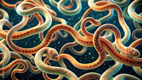 Microscopic View Of Hookworms Parasitic Nematodes Infecting Human Intestines Showcasing Their