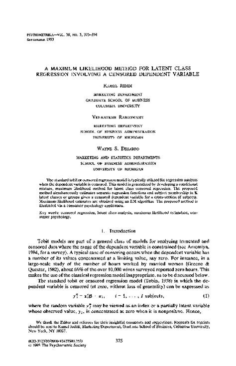 Pdf A Maximum Likelihood Method For Latent Class Regression Involving A Censored Dependent