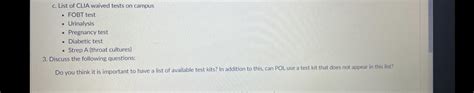 Answered C List Of Clia Waived Tests On Campus… Bartleby