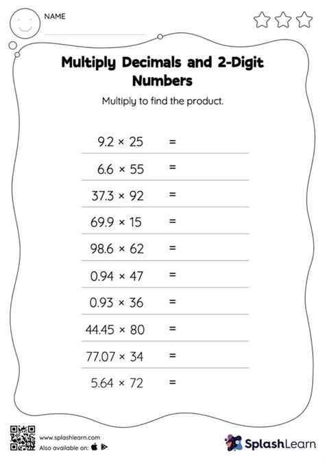 Multiply Decimals And 2 Digit Numbers Horizontal Multiplication Worksheet