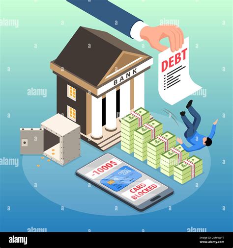 Isometric Credit Problems Abstract Situation Composition Man Goes Down Because Of The Debt That