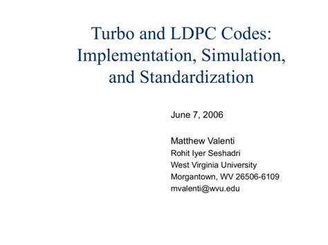 Turbo And Ldpc Codes West Virginia University