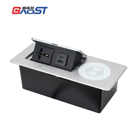 2 Way Desktop Pop Up Power Socket Universal Outlet Usb A C Charging And Wireless Charging Table