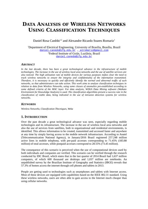 Pdf Data Analysis Of Wireless Networks Using Classification Techniques
