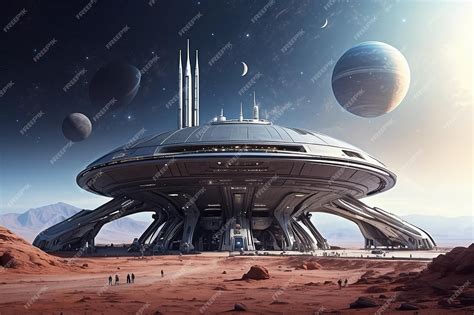 Premium Ai Image Spaceship Interstellar Station On Alien Planet