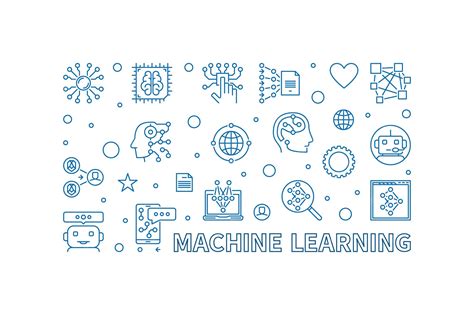 Premium Vector Machine Learning Line Horizontal Banner Vector Ml Technology Linear Illustration