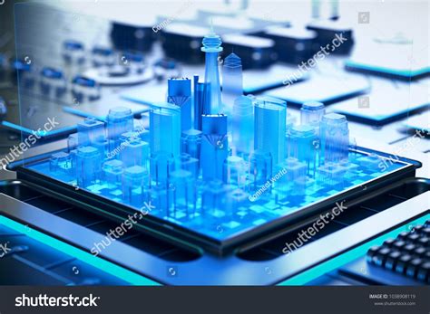 Futuristic Micro Chip City 3d Illustration