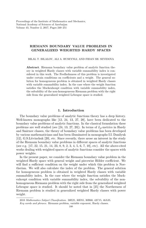 Pdf Riemann Boundary Value Problems In Generalized Weighted Hardy Spaces