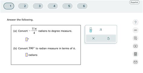Solved Answer the following a Convert π radians to Chegg