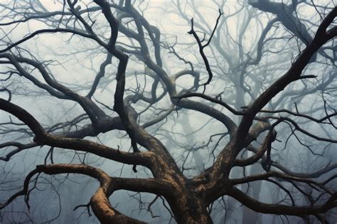 Premium Ai Image Tree Limbs Creating Abstract Patterns In Fog Created
