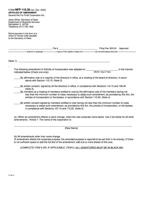 Fillable Form Nfp 110 30 Articles Of Amendment General Not For