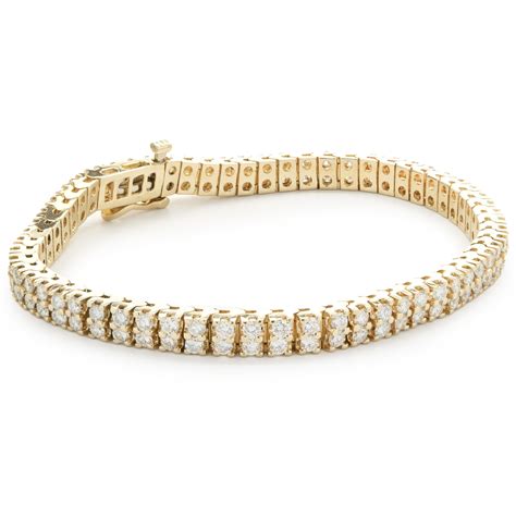 14 Karat Yellow Gold Double Row Diamond Tennis Bracelet For Sale At 1stdibs