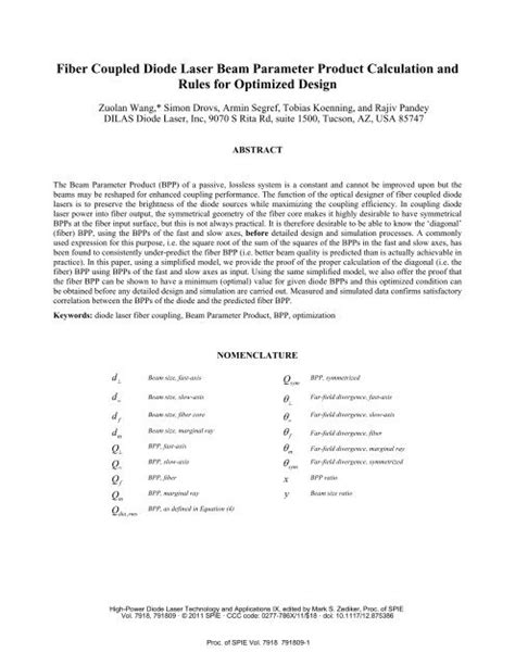 Fiber Coupled Diode Laser Beam Parameter Product Dilas
