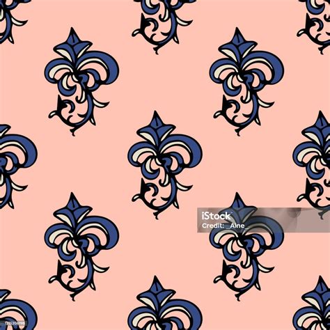 귀여운 다 마스크 플뢰르 드 리스 추상 원활한 패턴 손으로 그린 장식 벡터 그림입니다 0명에 대한 스톡 벡터 아트 및 기타 이미지 Istock