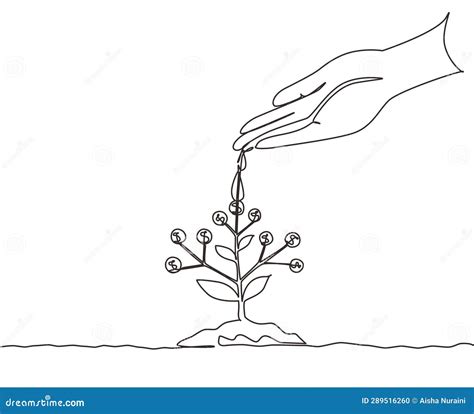 Single Continuous Line Drawing Hand Nurturing And Watering Young Money