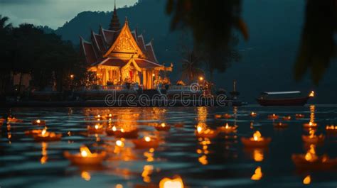 A Beautiful Temple With A Lot Of Lights On It Stock Illustration