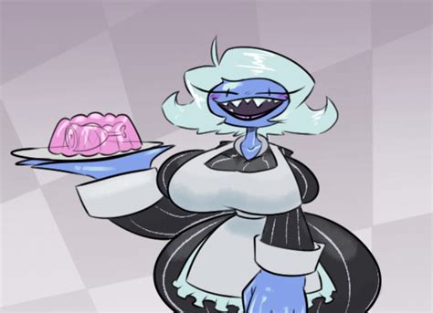 Rule 34 Alternate Costume Alternate Hairstyle Apron Blue Skin Blush Breasts Bigger Than Head