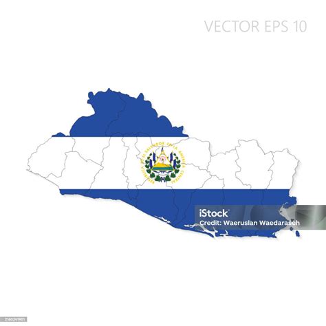 El Salvador Map And Flag Detail Separated States On White Background