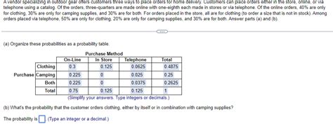 Solved A Vendor Specializing In Outdoor Gear Offers