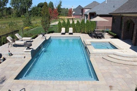 25 Stunning Rectangle Inground Pool Design Ideas With Sun Shelf Inground Fiberglass Pool
