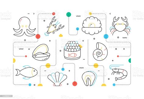Sea Food 관련 라인 스타일 배너 디자인 웹 페이지 헤드 라인 브로셔 연례 보고서 및 책 표지 랍스터 해산물에 대한 스톡 벡터 아트 및 기타 이미지 Istock