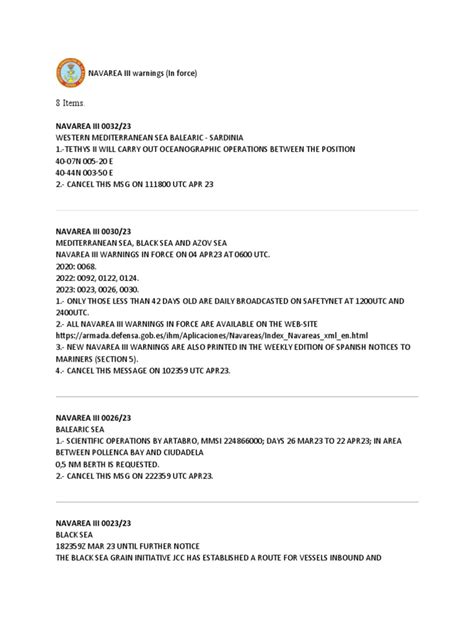 Navarea Iii 09042023 Pdf Shipping Water Transport