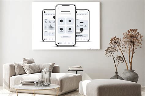 Set Of Ui Ux Wireframes With 3d Realistic Smartphones Gui Screens Pinturas Para A Parede