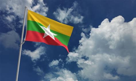 Premium Photo Myanmar Flag Blue Sky Cloud Background Wallpaper Copy