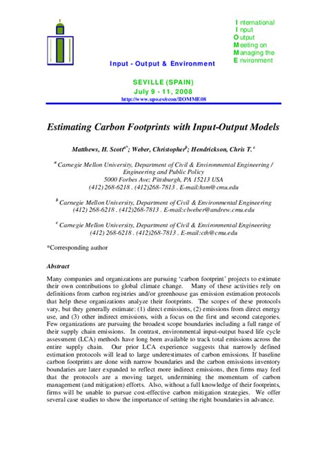 Pdf Input Output And Environment Estimating Carbon Footprints With