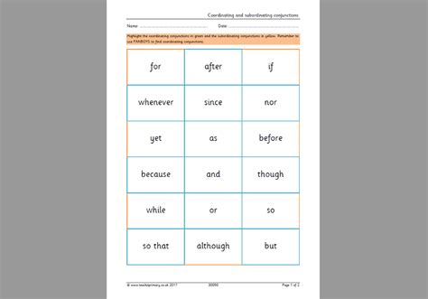 Conjunctions Subordinating And Coordinating Ks1 Ks2 Ideas Teachwire