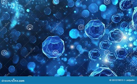 Abstract Blue Background With Microscopic Cells And Hexagon Geometric Shapes Stock Image