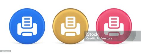 종이 문서 인쇄 버튼 잉크 인쇄물 기술 3d 원형 아이콘 프린터 기계 장치 3차원 형태에 대한 스톡 벡터 아트 및 기타 이미지