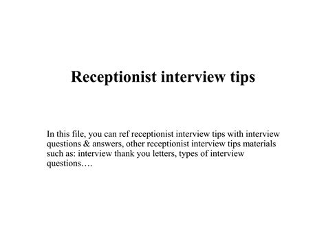 Receptionist Interview Tips Ppt