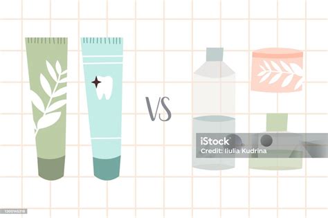 치과 청소 도구 치약 대 찌꺼기 구강 세척제 구강 관리 치과 위생 치아 관리 벡터 플랫 만화 일러스트레이션 방문 페이지 템플릿 배너 디자인 웹 가글에 대한 스톡 벡터 아트