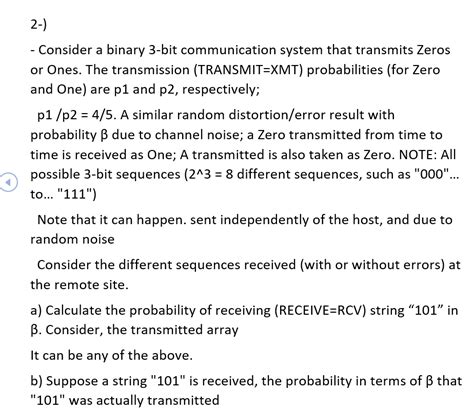 Solved 2 Consider A Binary 3 Bit Communication System