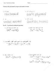 Polynomial Classification And Operations Study Guide For Unit Course Hero