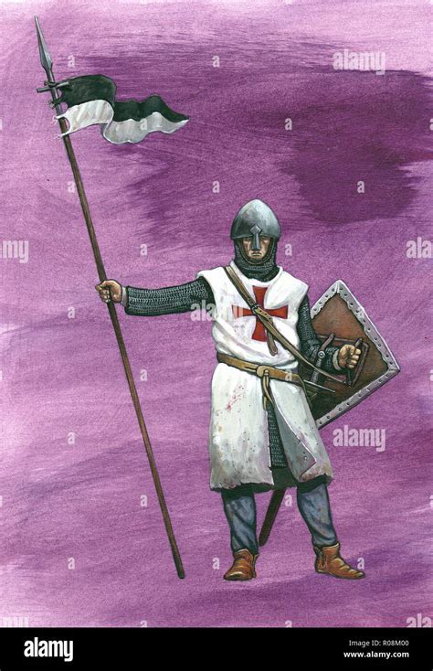Mittelalterlicher Kreuzritter Tempelritter Xiic Historische Illustration Stockfotografie Alamy