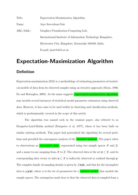 Pdf Expectation Maximization Algorithm