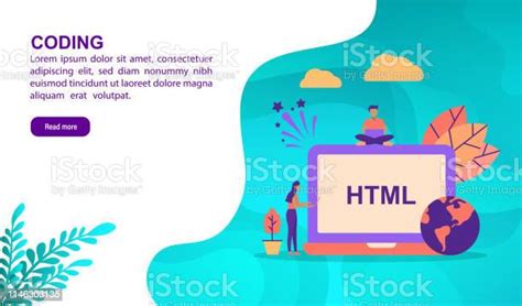캐릭터와 코딩 일러스트 개념입니다 배너 프레젠테이션 소셜 미디어 포스터 광고 및 프로 모션에 대 한 템플릿 개념에 대한 스톡