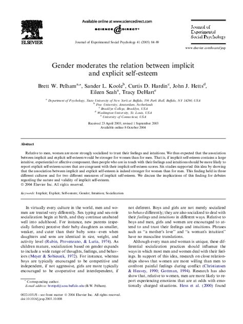 Pdf Gender Moderates The Relation Between Implicit And Explicit Self Esteem