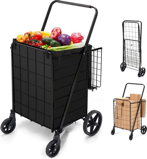 Grocery Cart On Wheels With Removable Liner Folding Shopping Cart