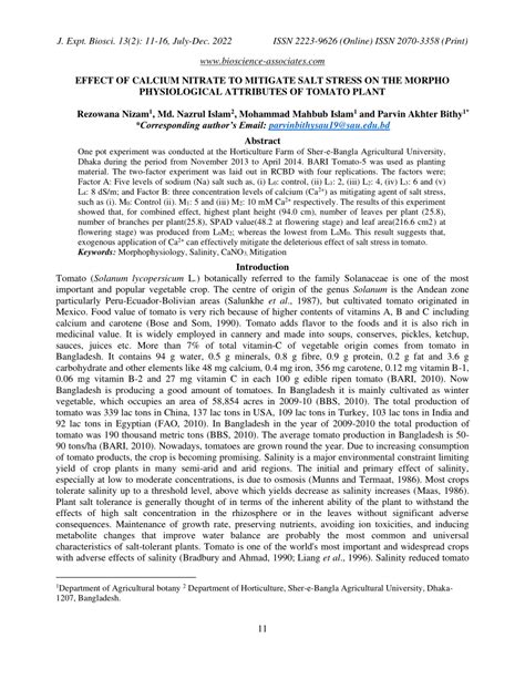 Pdf Effect Of Calcium Nitrate To Mitigate Salt Stress On The Morpho Physiological Attributes
